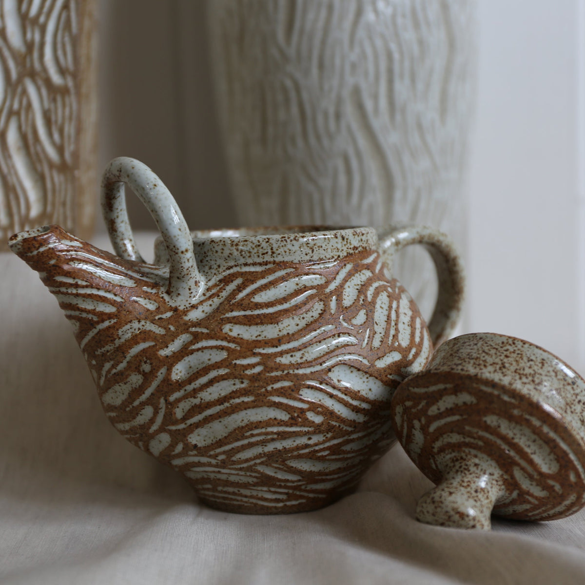 Robbie Kerr - Tea Pot White Carved (rke049) – Mundaring and Midland ...